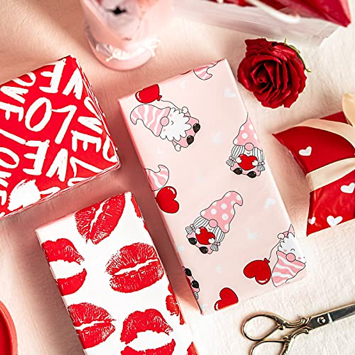 MAYPLUSS Wrapping Tissue Paper - 90 Sheets - Valentines Day Design - 13.7 inch X 19.7 inch Per Sheet