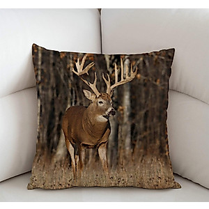 Swono Deer Grass Hunting Rustic Farmhouse Decorative Throw Pillow Cover Square Cushion Case for Home Sofa Couch Decoration