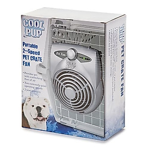 Cool Pup Crate Fan, 8x6.25x2.5” in Size – Quiet Battery Fan Keeps Dogs & Cats Cool with Built-in Thermometer, Silver
