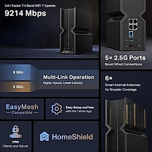 TP-Link Tri-Band BE9300 WiFi 7 Router Archer BE550 6-Stream 9.2Gbps Full 2.5G Ports 6 Internal Antennas Covers Up to 2,000 Sq. Ft. Add Easy-Mesh Device for Extended Coverage VPN Support