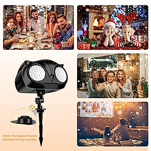 Christmas Snowflake Projector Lights, IP65 Waterproof LED Snowfall Spotlight Projector, Upgrade Rotating LED Snowfall Projection Lamp for Halloween Xmas Party Holiday Garden