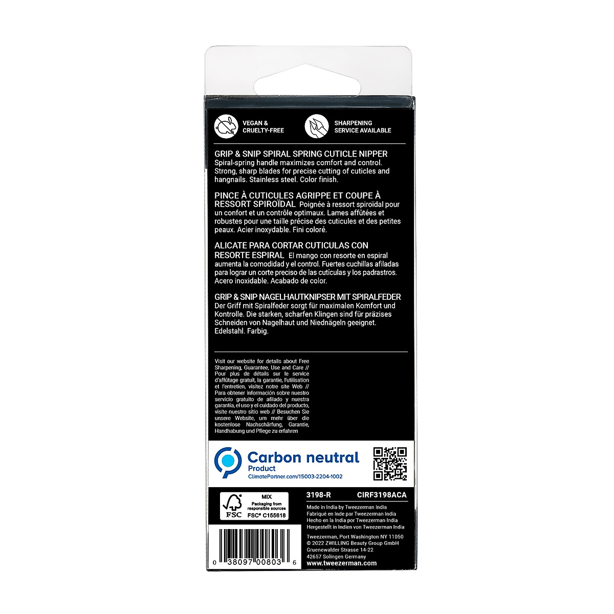 Tweezerman Grip & Snip Spiral Spring Cuticle Nipper Assorted Colors, Blue/Pink, 2.5 x 1 x 6"