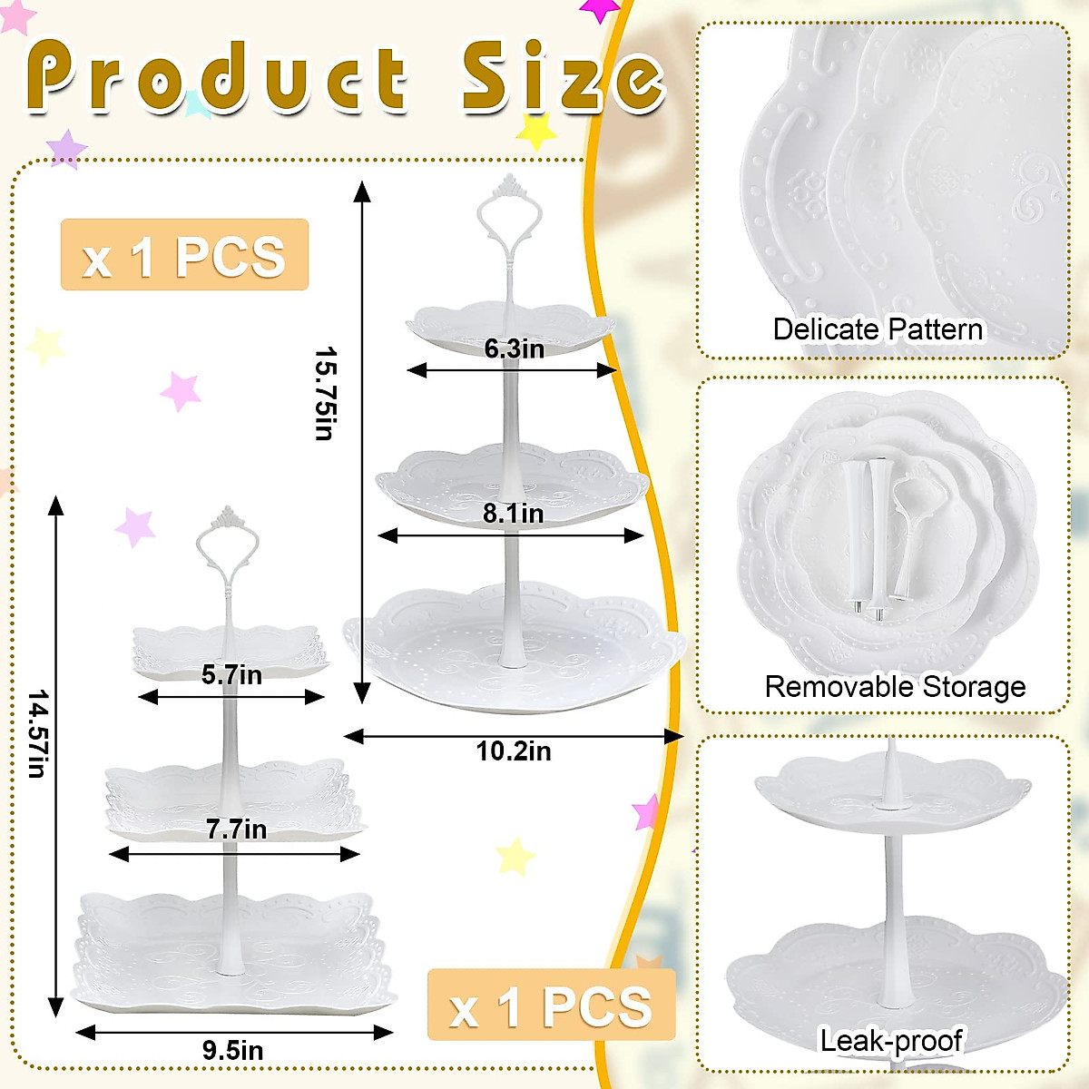 7 Pieces Cake Stand Set Including Donut Display Stand Cake Stand 3 Tier Serving Stand Cupcake Stand Dessert Serving Tray Dessert Stands Dessert Table Display Set for Party Wedding Birthday Baby Shower