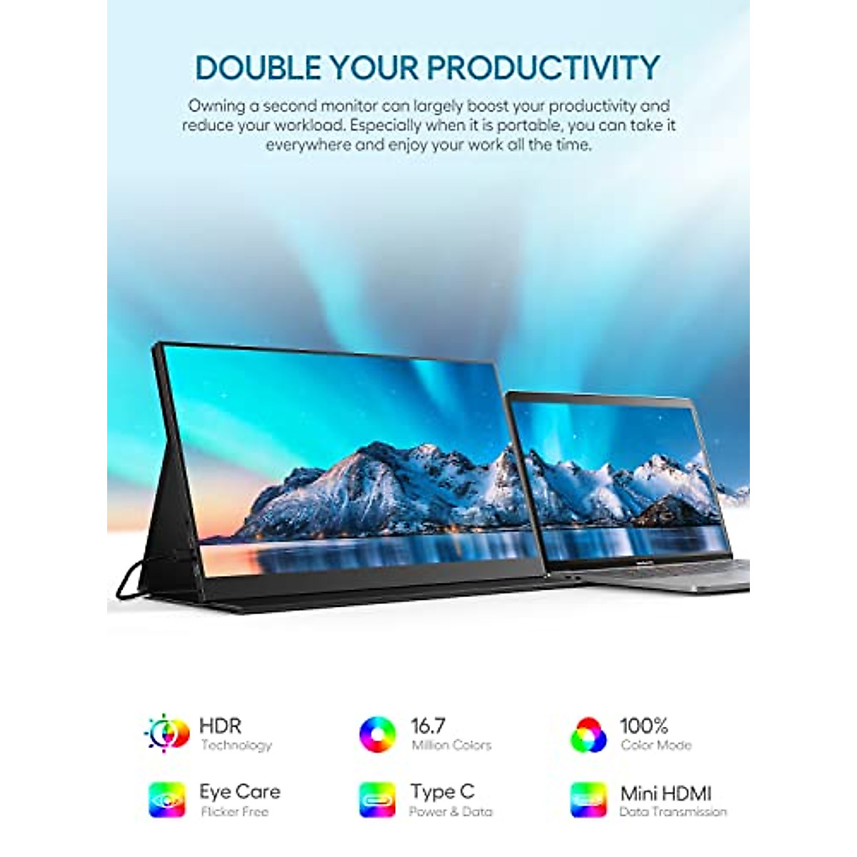 UPERFECT Portable Monitor 17.3’’ 1080P, Frameless Portable Screen IPS HDR Eyecare USB C Gaming Monitor 1920X1080 with VESA, Ultra-Wide & Lightweight Extended Monitor