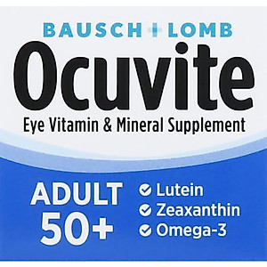 Ocuvite Eye Vitamin & Mineral Supplement, Contains Zinc, Vitamins C, E, Omega 3, Lutein, & Zeaxanthin, Bausch & Lomb Ocuvite Adult 50+ Eye Vitamin & Mineral Softgels, 50 Count (Packaging May Vary)