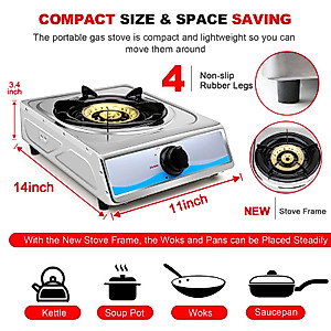 Propane Gas Cooktop，Single Burner Gas Stove Stainless Steel Portable Gas Stove，Auto Ignition Camping Single Burner LPGfor RV, Apartments, Outdoor