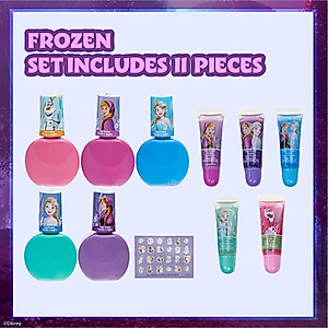 Disney Frozen 2 - Townley Girl Super Sparkly Cosmetic Makeup Set for Girls with Lip Gloss Nail Polish Nail Stickers - 11 Pcs|Perfect for Parties Sleepovers Makeovers| Birthday Gift for Girls 3 Yrs+