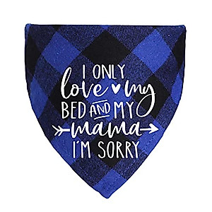 Ming Heng Funny Cute Blue Plaid Pet Dog Cat Bandana Scarf,I Only Love My Bed and My Mama, I'm Sorry,Puppy Dog Scarf Pet Birthday Gift