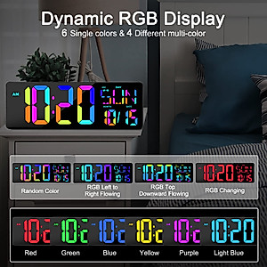 XREXS Large Digital Wall Clock with Remote Control, 17 Inch LED Large Display Count Up & Down Timer, Adjustable Brightness RGB Color Changing Clock Alarm Clock for Home, Gym, Office and Classroom