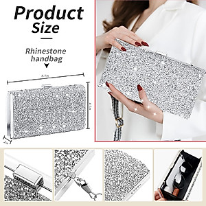 stablerice 4 Pieces Silver Clutch Purses Bag for Women Evening Rhinestone Jewelry Set Bling Necklace Earrings Bracelets Set for Wedding (Stylish Style)