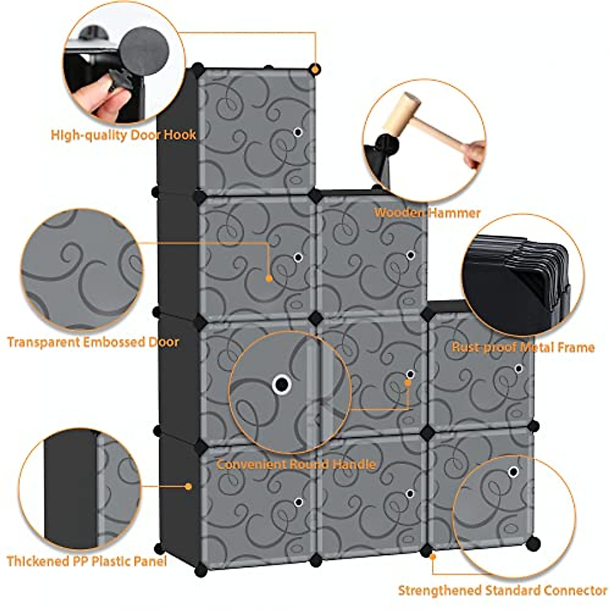 C&AHOME Cube Storage Organizer with Doors, 9-Cube Shelves, Closet Cabinet, DIY Plastic Modular Bookshelf, Storage Shelving Ideal for Bedroom, Living Room, 36.6”L x 12.4”W x 36.6”H Black USHS3009B-DOOR