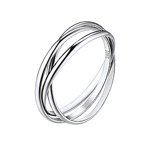 Suplight Triple Interlocked Rolling High Polish Ring, 925 Sterling Silver 3 interlocking Spinner Band Rings Fidget Peace Rings for Anxiety Size 7