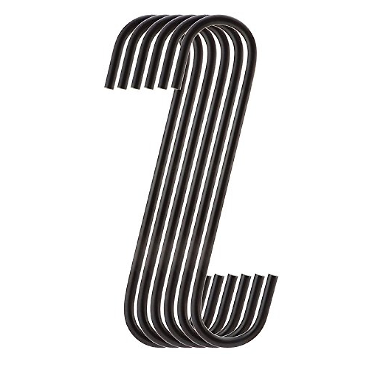 RuiLing 6-Pack Antistatic Coating Solid Steel Hanging Hooks - S Shaped Hook Heavy-Duty S Hooks, for Kitchenware, Pots, Utensils, Plants, Towels, Gardening Tools, Clothes 6" Black S Hook