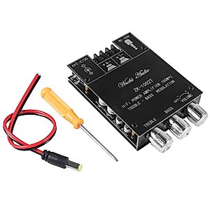 Diitao ZK-1002T Bluetooth 5.0 Amplifier Board 2.1 100Wx2 HiFi Subwoofer Audio AMP with Treble and Bass Control BT AUX Inputs, DC 9-24V 2.0 Channel Stereo Module for DIY Speakers, Password Free, Black