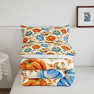 Erosebridal Happy Thanksgiving Comforter Set Twin, Fall Pumpkin Bedding Set, Autumn Fall Leaves Bedding Comforter Sets, Rustic Farmhouse Style Down Comforter, Happy Fall Y'all Duvet Insert, 2Pcs