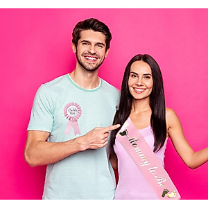 Shimmer Anna Shine Baby Shower Sash and Badge for Baby Shower Decorations and Gender Reveal Party (Pink)