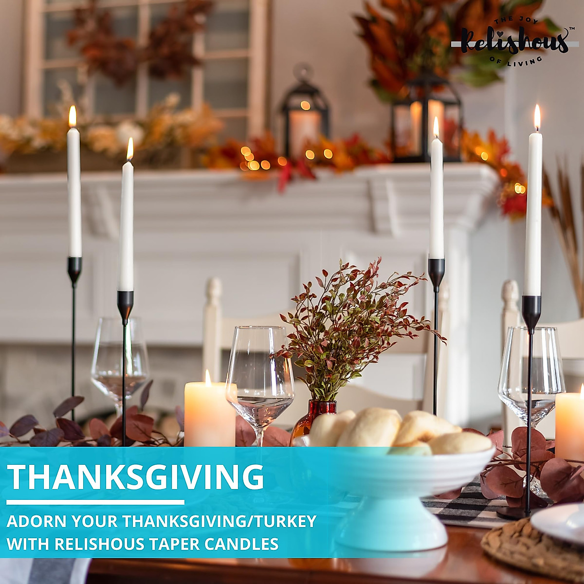 Relishous 24 Pack Tall White Taper Candles, 10 inch (H) Dripless, Unscented Dinner Candle, Smokeless Taper Candles, Paraffin Wax with Cotton Wicks, 8 Hours Burn Time