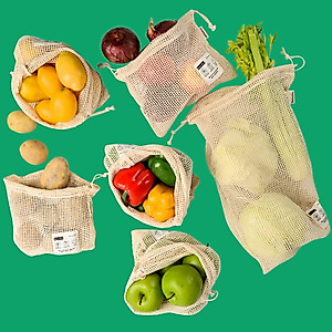 Betterblue 100% Organic Cotton Produce Bags, Reusable & Eco Friendly, Set of 6
