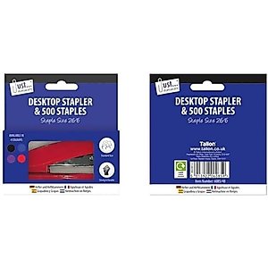Just Stationery Stapler with 500 No 26 Staples, Assorted Colours