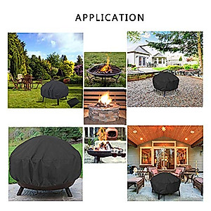 YILE 48 Inch Round Fire Pit Cover, Patio Table Cover, Garden Outdoor Waterproof Fire Bowl Cover, All-Season Protection - Black
