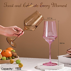 Physkoa Colored Wine Glasses Set 6-15oz Stemmed Colorful Wine Glasses with Long Stem,Multi Color Wine Glasses,Housewarming,Birthday Gifts for Women