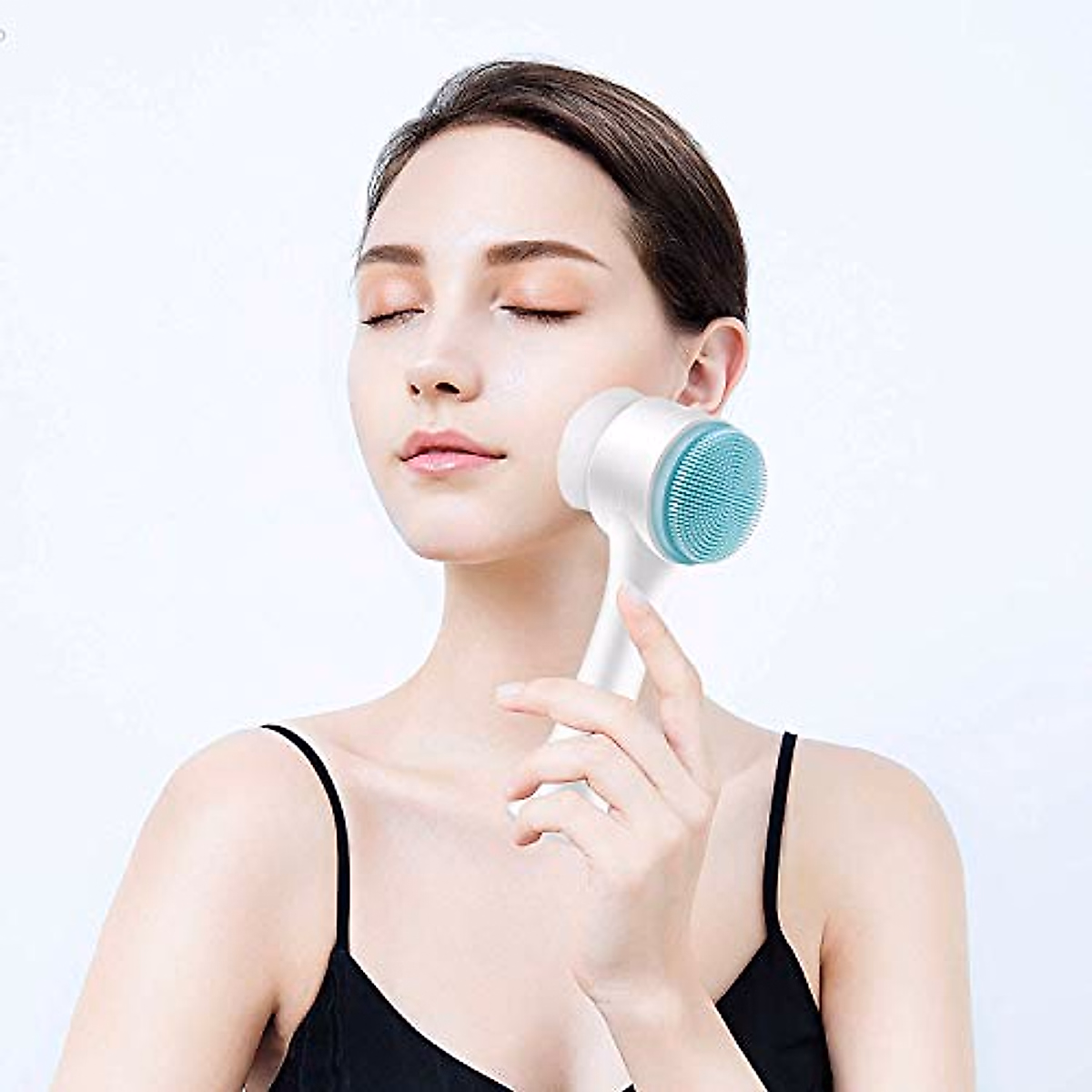 Manual Facial Cleansing Brush, 2-in-1 Skin Care face Brush, Silicone Facial Scrubber Manual Dual Face Wash Brush for Deep Pore Exfoliation Massaging (Blue)
