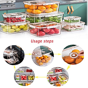 Time Recording Fruit Storage Containers for Fridge, Airtight Produce Storage Saver Containers, Fridge Organizer with Lid, Stackable Transparent Fresh Keeper Bin for Salad Berry (white-3 piece set)