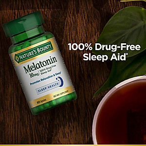 Nature's Bounty Melatonin, 100% Drug-Free Sleep Aid, Dietary Supplement, 10 mg, 60 Count