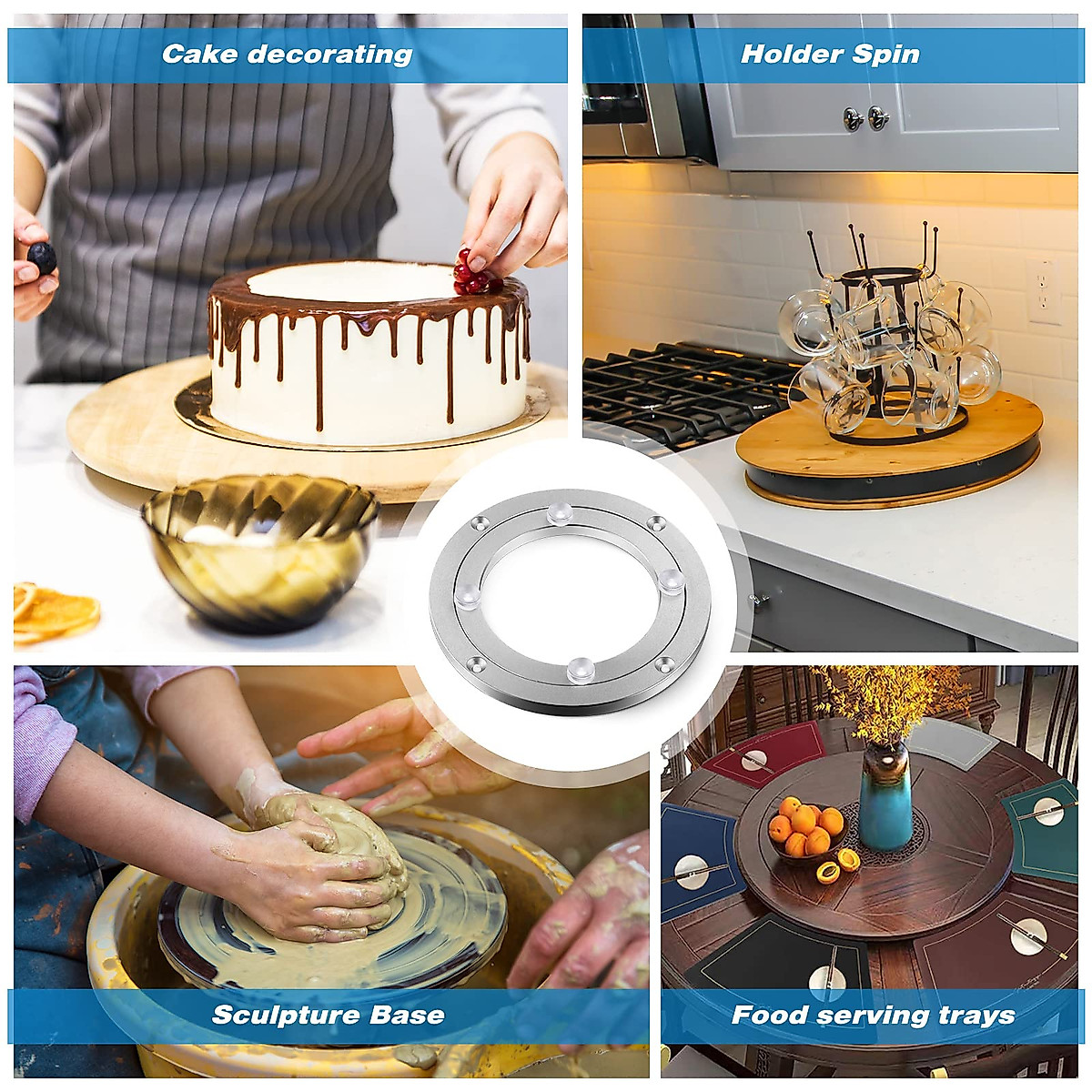 Hicarer 3 Pack 5.5 Inch Lazy Susan Bearing Hardware Turntable Heavy Duty Aluminum Small Lazy Susan Rotating Turntable Kitchen Base Turn Rotary Bearing Swivel Plate for Heavy Loads