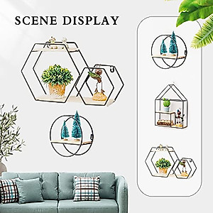 Floating Shelves Wall Mounted Hanging Hexagon Shelf Rustic Farmhouse Storage Shelves for Wall Decor,Modern Metal Bracket Wood Shelf for Bedroom Living Room Bathroom Kitchen and Office (House shape)