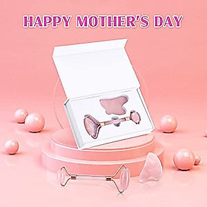 rosenice Gua Sha Set Jade Stone Tools Guasha Tool for Face Skincare Facial Body Relieve Muscle Tensions Reduce Puffiness Festive Gifts