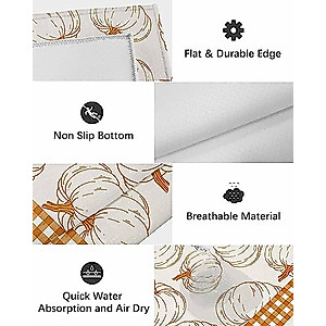 Hello Pumpkin Outdoor Rug for Patio/Deck/Porch, Non-Slip Large Area Rug 6 x 9 Ft, Thanksgiving Orange Plaid Pumpkin Fall Indoor Outdoor Rugs Washable Area Rugs, Reversible Camping Rug Carpet Runner