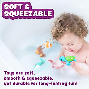 Tub Works® Marine™ Mold Free Bath Toys, 6 Pack | Sealed, No Hole Bath Toys Design Keeps Moisture Out | Soft, Squeezable & Float on Water | Easy-Grip Baby & Toddler Bath Toy Set | Great Baby Pool Toys