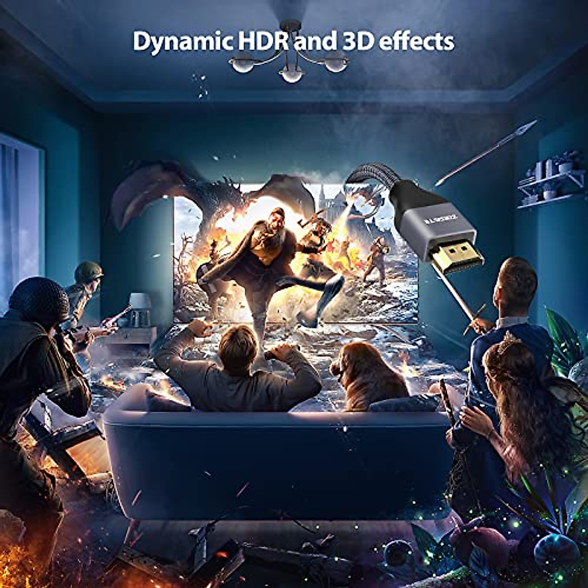 MINJANDLEE 2Pack 8K HDMI 2.1 Cable 48Gbps Certified Ultra High Speed HDMI Braided Cord 10ft, 4K120 8K60 144Hz eARC HDR HDCP 2.2 2.3 3D, Compatible with Ethernet PS5, PS4, X-Box Series X, LG QLED TV