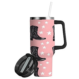 Flradish 40oz Tumbler with Handle, Beautiful Cowboy Boots Stainless Steel Tumbler with Lid and Straws Double Wall Vacuum Insulated Leakproof Coffee Travel Mug