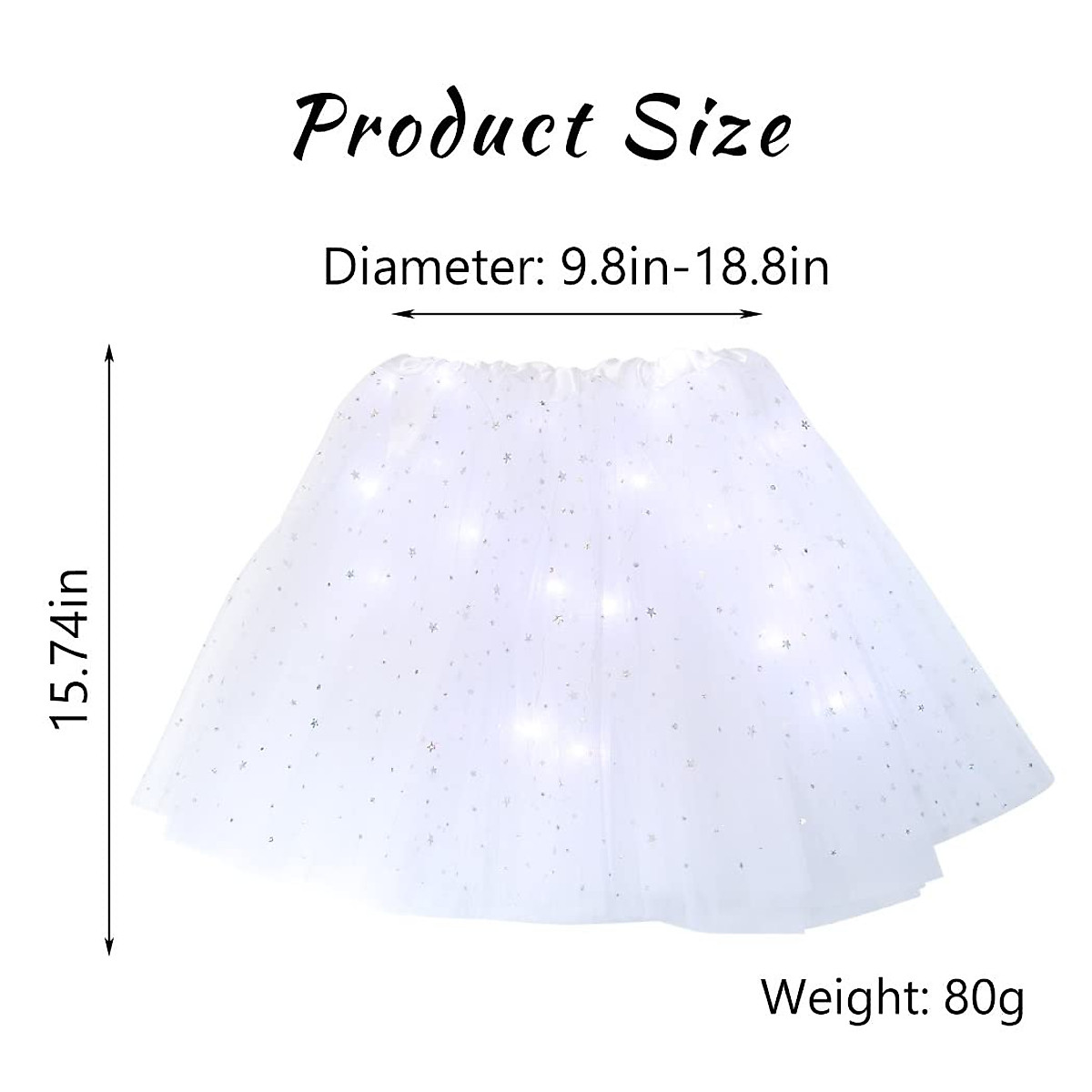 DRESBE Women's LED Skirt Light Up Star Tutus Glow Tulle Dance Skirts Party Rave Festival Halloween Clothes (White - White Light)