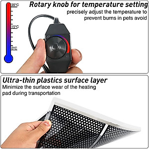 KABASI Reptile Heating Pad with Temperature Adjustment, 14W Waterproof Reptile Heat Mat Under Tank Pad for Reptiles Tortoise Snakes Lizard Gecko Hermit Crab Turtle Amphibians, 11x11 in