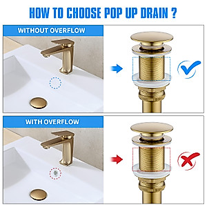 JONKEAN Bathroom Pop Up Drain Without Overflow,Vanity Vessel Sink Drain with Detachable Strainer Basket,Pop Up Drain Stopper Hair Catcher, Built-in Anti-Clogging Strainer(Brushed Gold)