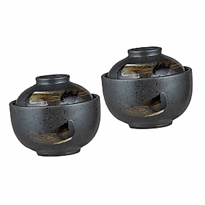 Anneome 2pcs Stew Home Egg Bowl Dessert Steam Noodle Ceramic Nest Stainless Cuisine Japanese Household Restaurant Custard Onion Tableware Lid Soup with Ml Pudding Steaming Cup Rice French