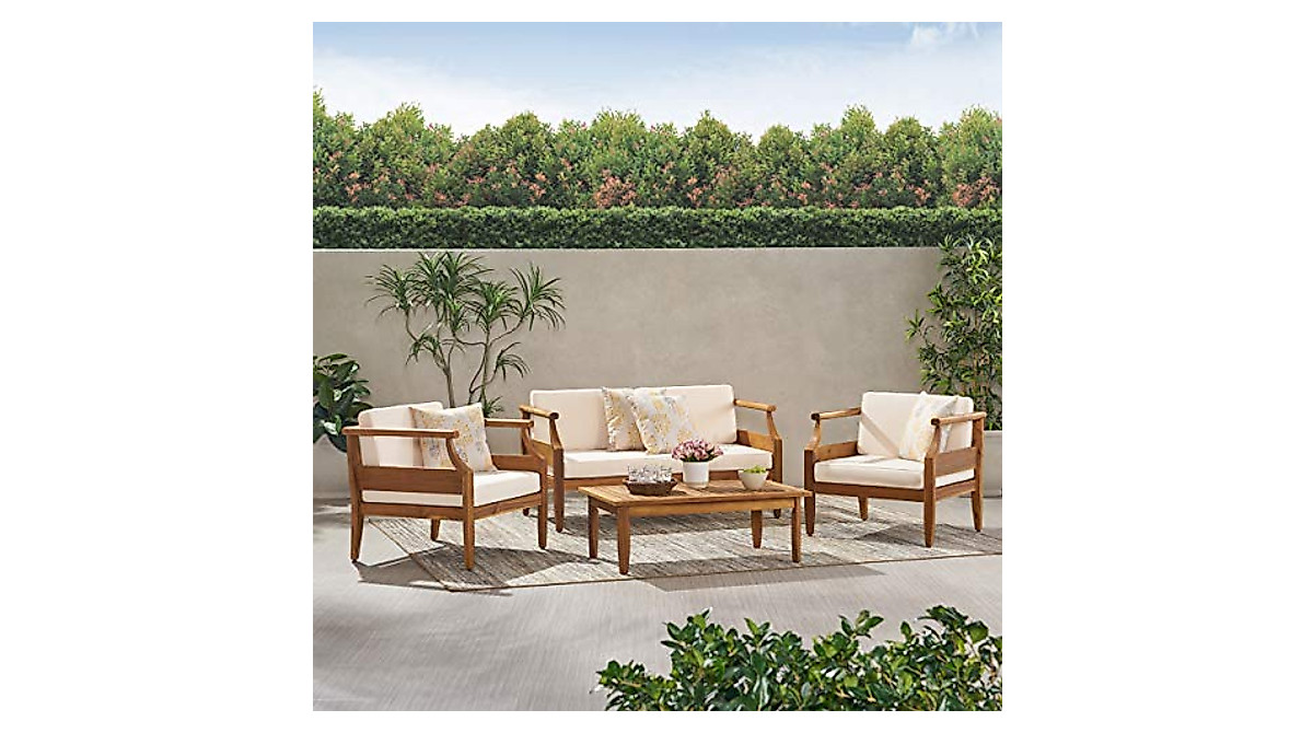 Christopher Knight Caitlyn 4-Seater Outdoor Chat Set - Teak Finish