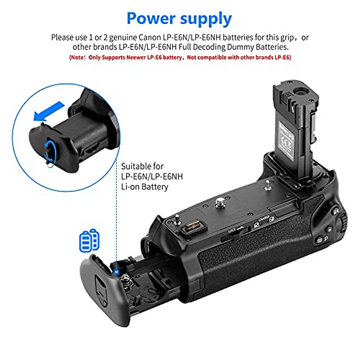Neewer Vertical Battery Grip with 2.4G Wireless Remote Control ，Compatible with Canon EOS R Mirrorless Digital Camera，Replacement for BG-E22，Works with LP-E6N/LP-E6NH Battery (Battery Not Included)