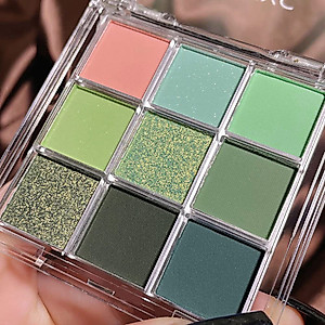 CAKAILA 9 Colors Green Highly Pigmented Colorful Eyeshadow Palette,Matte Shimmer Forest Emerald Green Eye Shadow Makeup Palettes,Long Lasting Waterproof Eye Makeup Palette