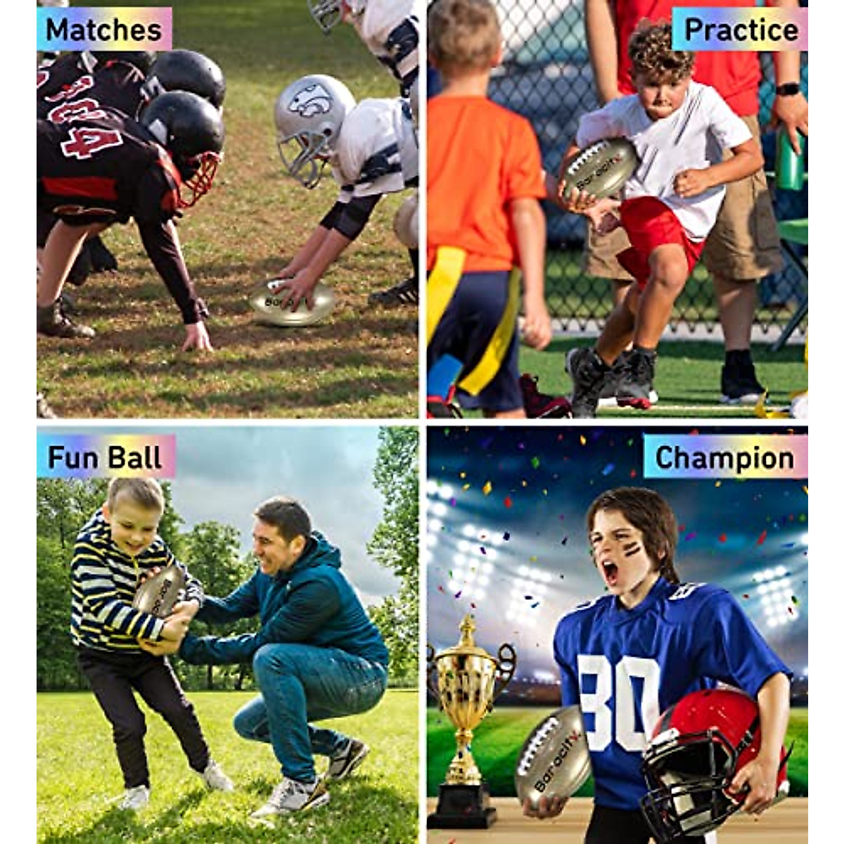 Barocity Football Premium Boy and Girl Official Match Ball with Reflective Iridescent Rainbow Hex Pattern, Durable Indoor, Outdoor, Training Practice Game Playtime – Size 3 Gold