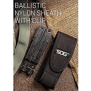 SOG Multitool - Powerlock Heavy Duty Multitool Pliers, Electrician Wire Cutter Multi Tool w/ Ballistic Nylon Multitool Sheath with Clip (S60N-CP)