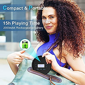 CD Player Portable,Bluetooth CD Player with Dual Headphone Jack for Home, Rechargeable Walkman Small CD Player for Car,CD Player with Bluetooth Visibility LCD Screen
