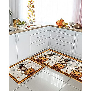 Halloween Punmkin Ghost Owl Diamond Textured Retro Kitchen Mat Set of 2,Anti-Fatigue Kitchen Rugs,Waterproof Non-Slipping Kitchen Mat for Floor, Durable Kitchen Rugs and Mats for Kitchen & Laundry