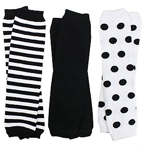 juDanzy 3 Pair Baby Boy And Girl Leg Warmers Black and White Stripes (One Size)