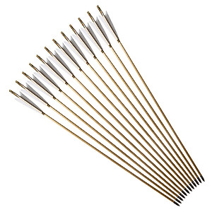 e5e10 12Pcs 33.5" Traditional European Style Wooden Arrow Color White Turkeys Feather Hunting Target Practice Arrow Outdoor Gift