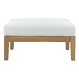 Modway Bayport Teak Wood Outdoor Patio Ottoman in Natural White