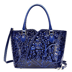 PIJUSHI Designer Handbags For Women Floral Purses Top Handle Handbags Satchel Bags (22328 Blue